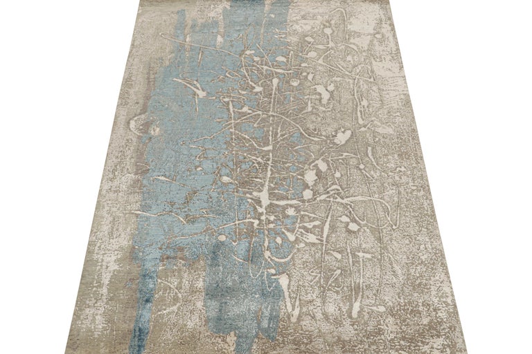 Rug and Kilim’s Modern Abstract Rug in Blue and Silver Patterns For ...