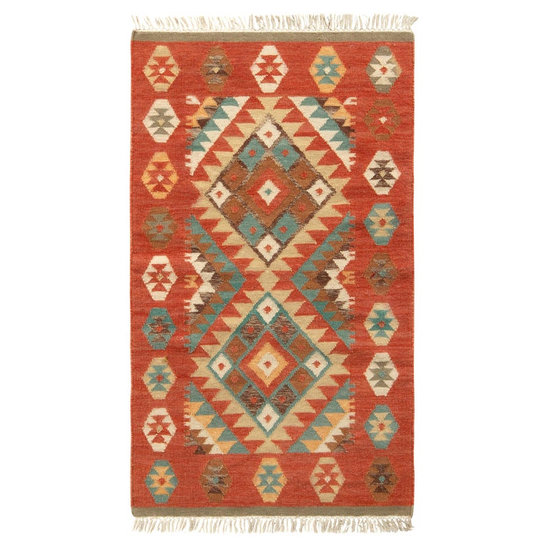 Rug and Kilim’s Modern Kilim Rug in Red and Blue Geometric Pattern For ...