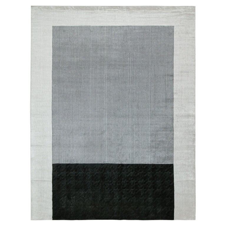 Rug and Kilim’s Modern Rug in Black and White Geometric Patterns For ...