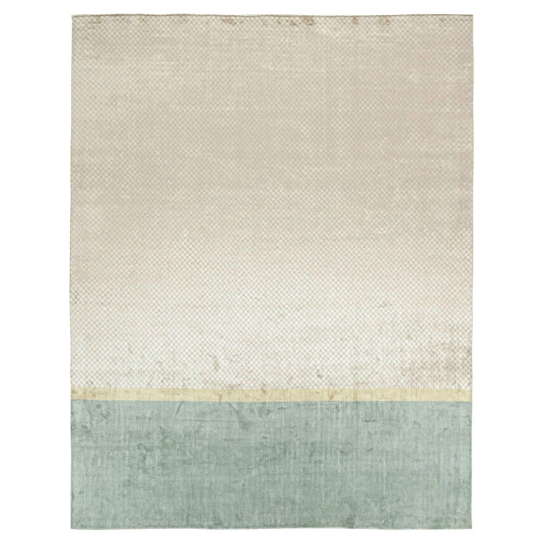 Rug and Kilim’s Modern Rug in Blue with Gold Stripe and Beige Geometric ...