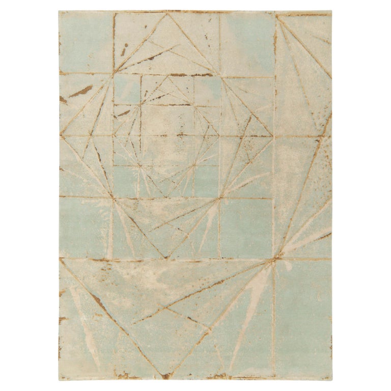 Rug and Kilim’s Modern Rug in Blue, White, Golden Abstract Pattern For ...