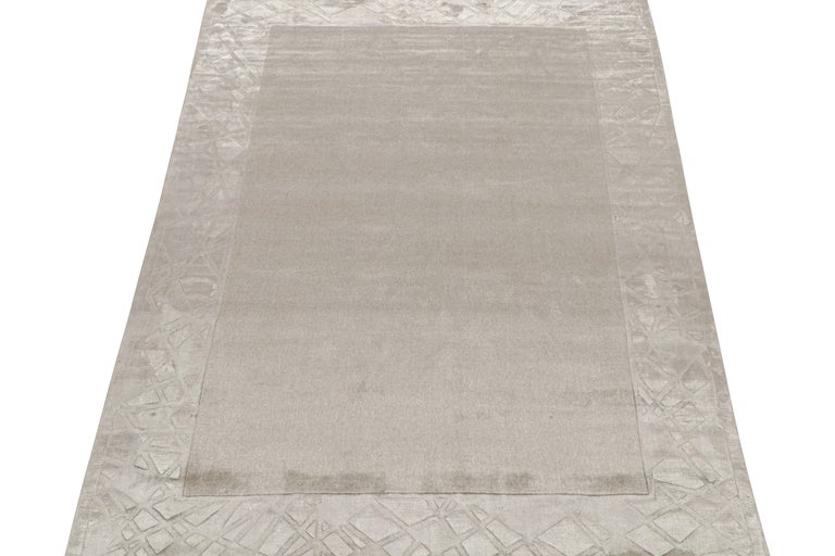 Rug and Kilim’s Modern Rug with Taupe Open Field and Silver-Gray Border ...