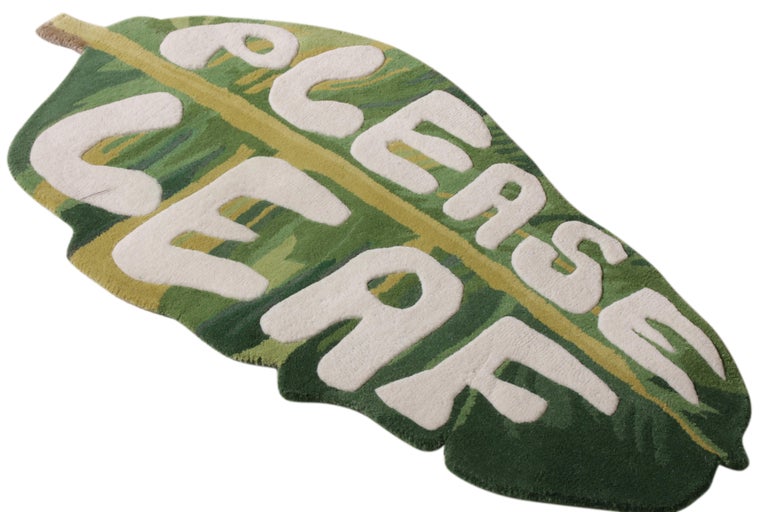 Rug and Kilim’s Modern Text Rug, Green and White Floral Mat For Sale at ...