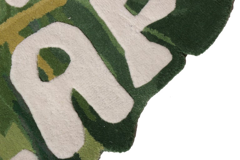 Rug and Kilim’s Modern Text Rug, Green and White Floral Mat For Sale at ...