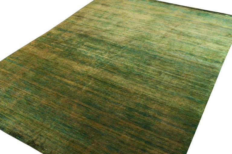 Rug and Kilim’s Modern Textural Rug in Green, Yellow Solid-Stripe ...