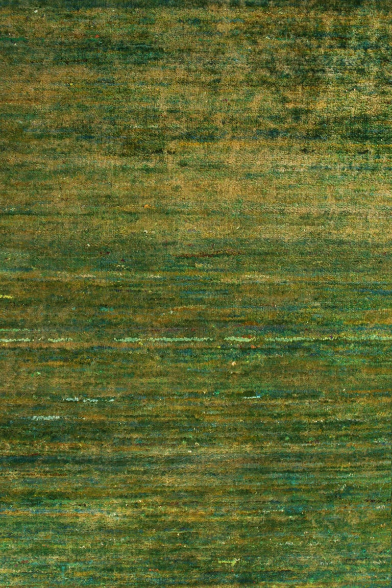 Rug and Kilim’s Modern Textural Rug in Green, Yellow Solid-Stripe ...