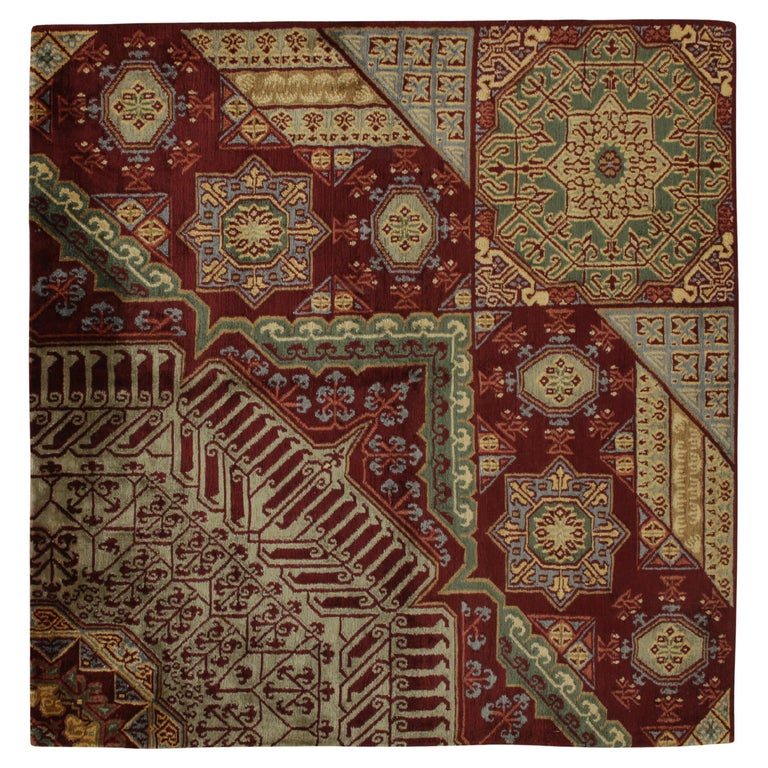 Rug and Kilim’s Mogul Style Rug in Red and Green Geometric Patterns For ...
