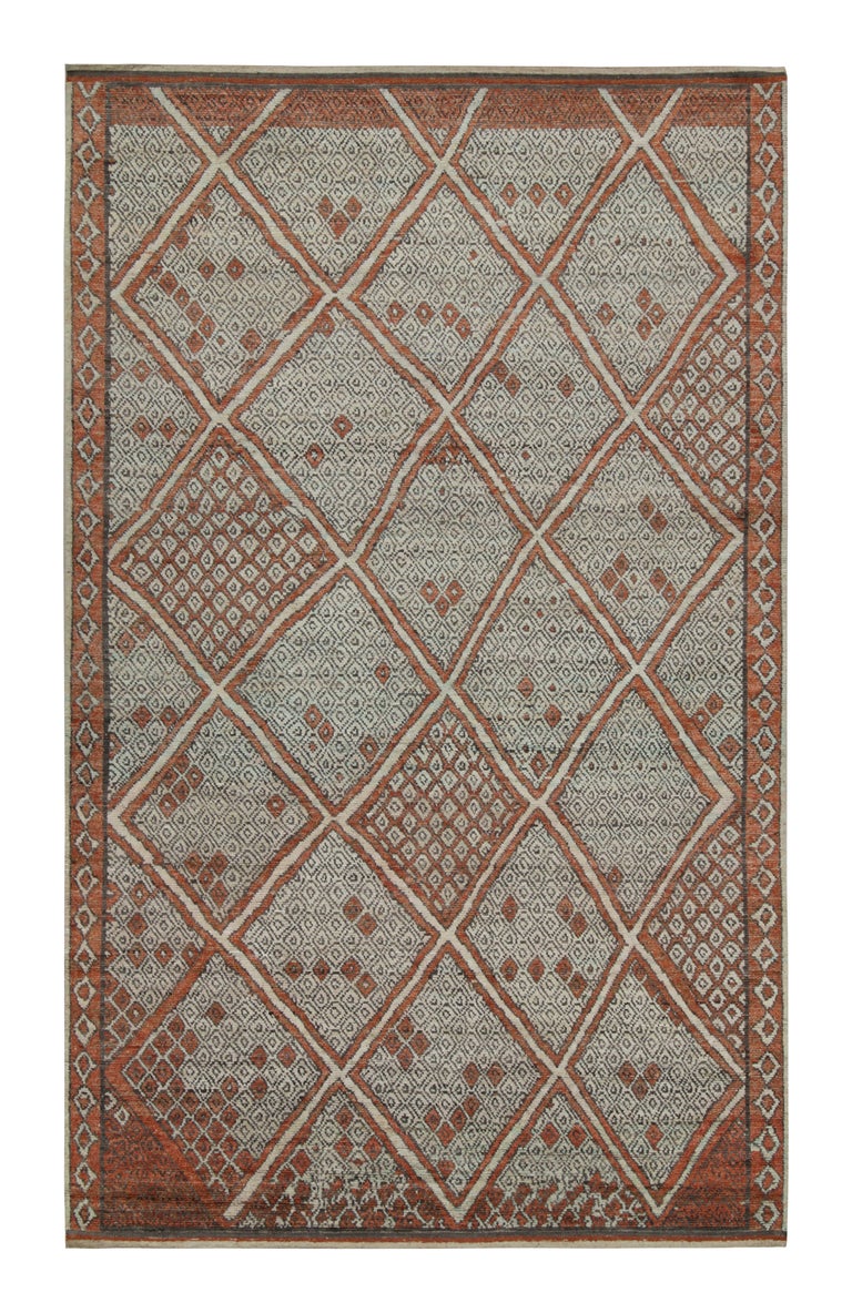 Rug and Kilim’s Moroccan Style Rug in Auburn Red and Gray Diamond ...