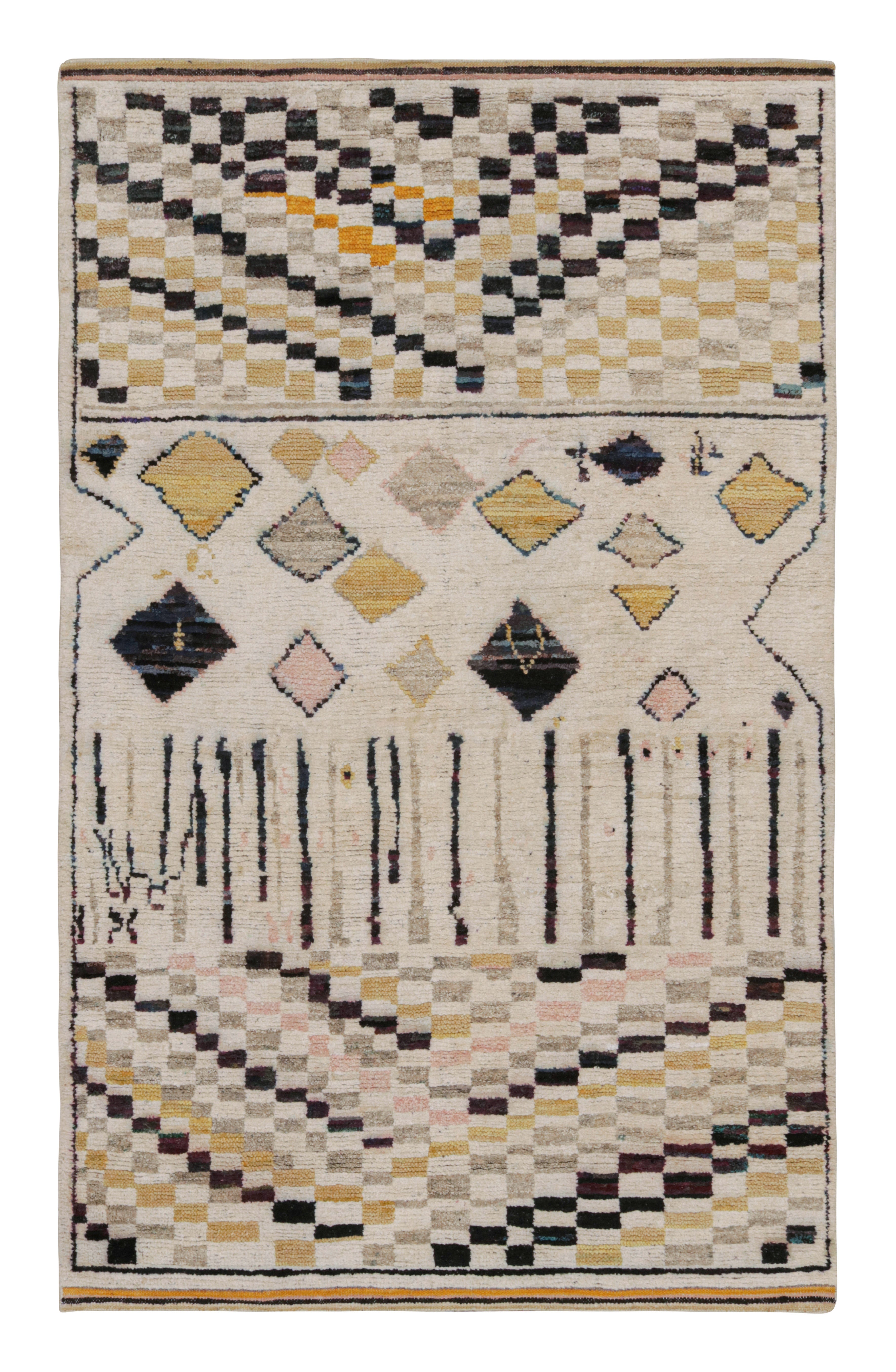Rug and Kilim’s Moroccan Style Rug in Beige, Black and Gold Geometric ...