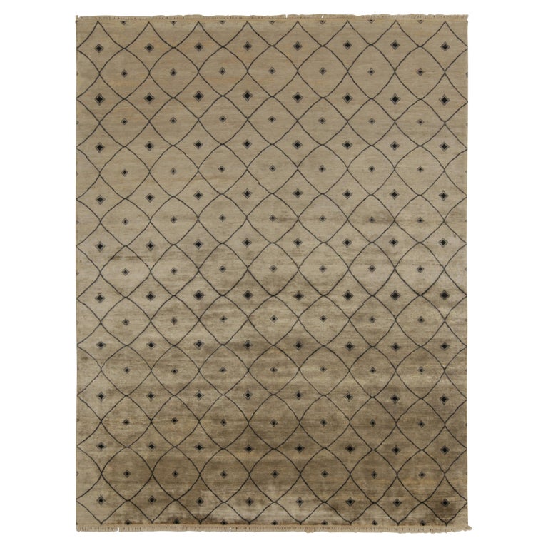 Rug and Kilim’s Moroccan style rug in Beige-Brown with Black Trellis ...