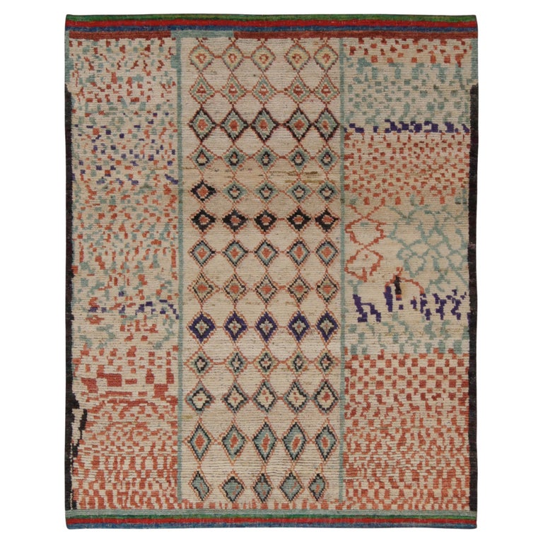 Rug and Kilim’s Moroccan Style Rug in Beige, Red and Blue Geometric ...