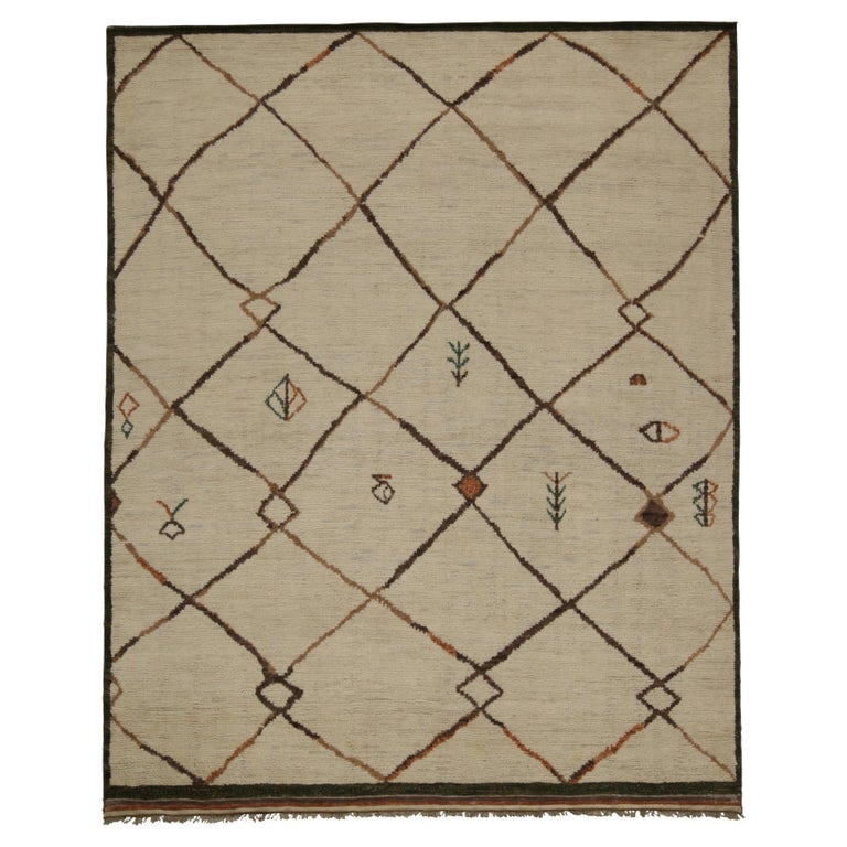 Rug and Kilim’s Moroccan style Rug in Beige with Brown Lattice Pattern ...