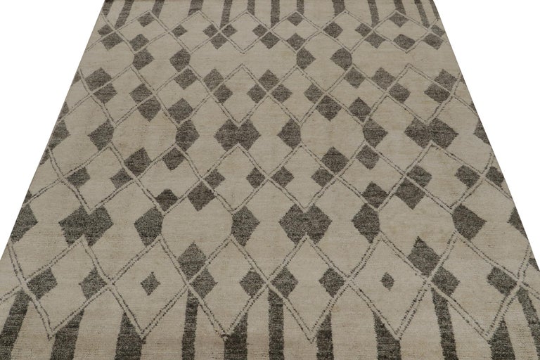 Rug and Kilim’s Moroccan Style Rug in Ivory with Gray Diamond Patterns ...