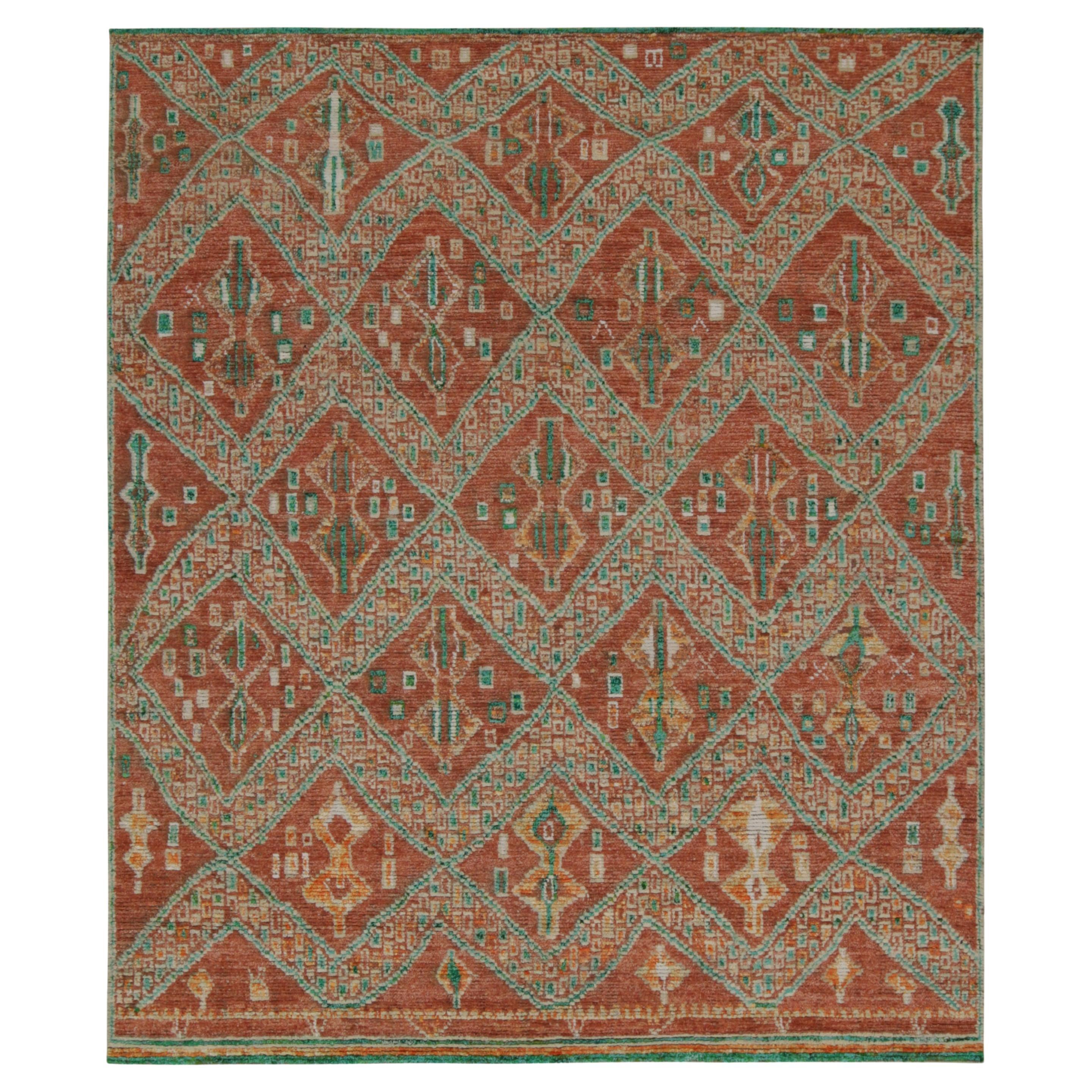 Rug and Kilim’s Moroccan Style Rug in Rust Red and Green Geometric ...