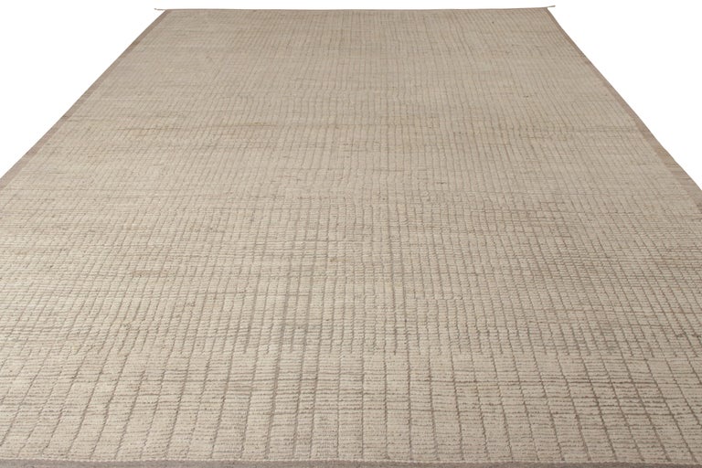 Rug and Kilim’s Moroccan Style Rug in White, Beige Brown High-Low ...