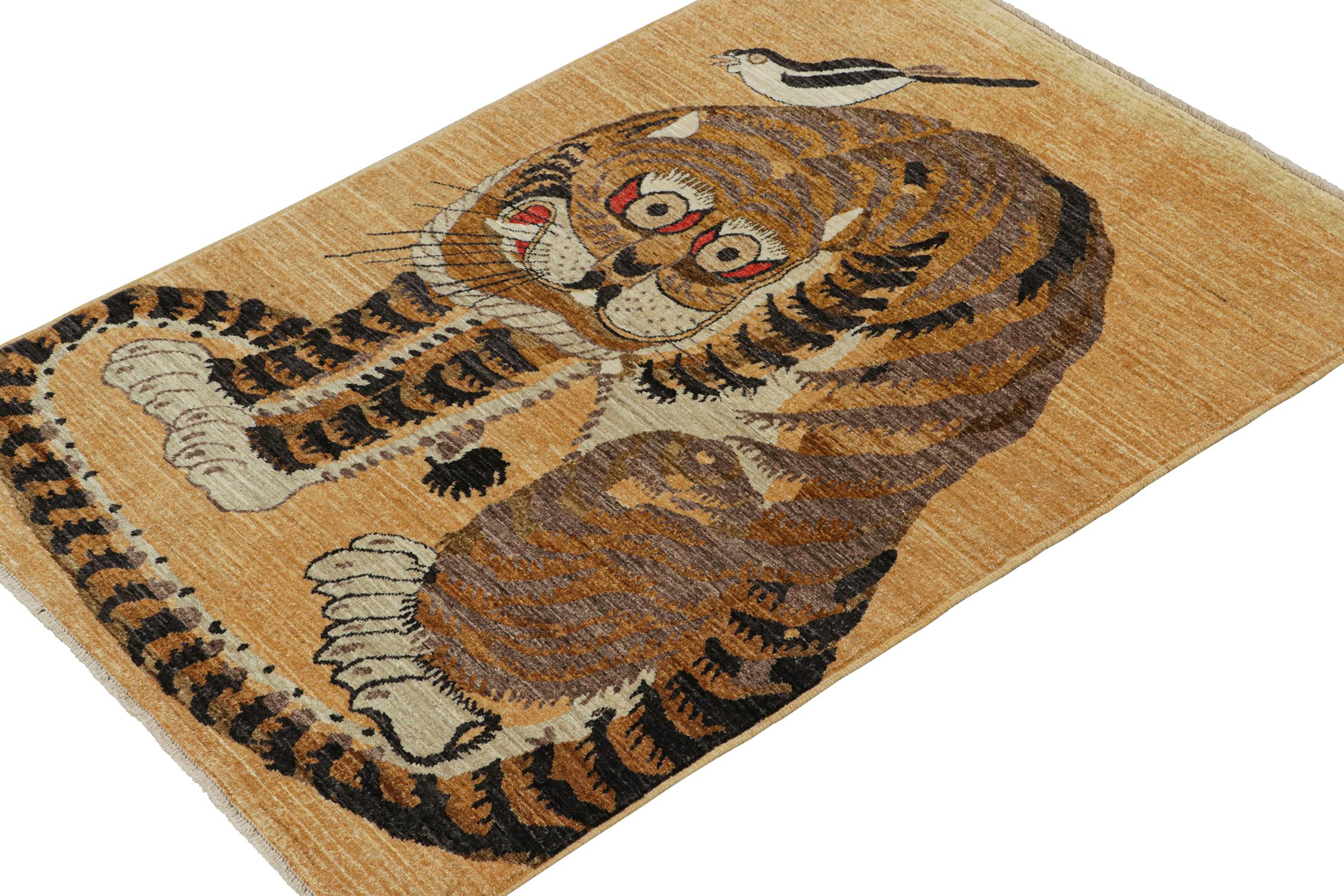 Rug and Kilim’s Oriental Style Tiger Rug in Beige with White and Brown ...