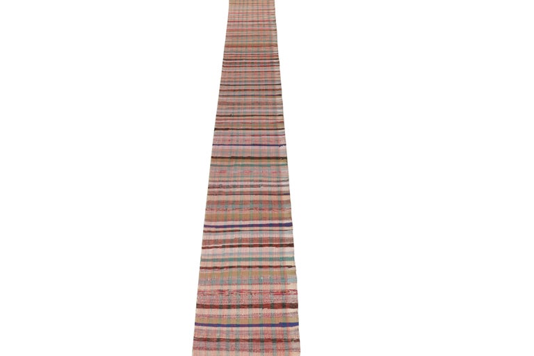 Rug and Kilim’s Oversized Flat Weave Runner in Pink and Colorful Plaid ...