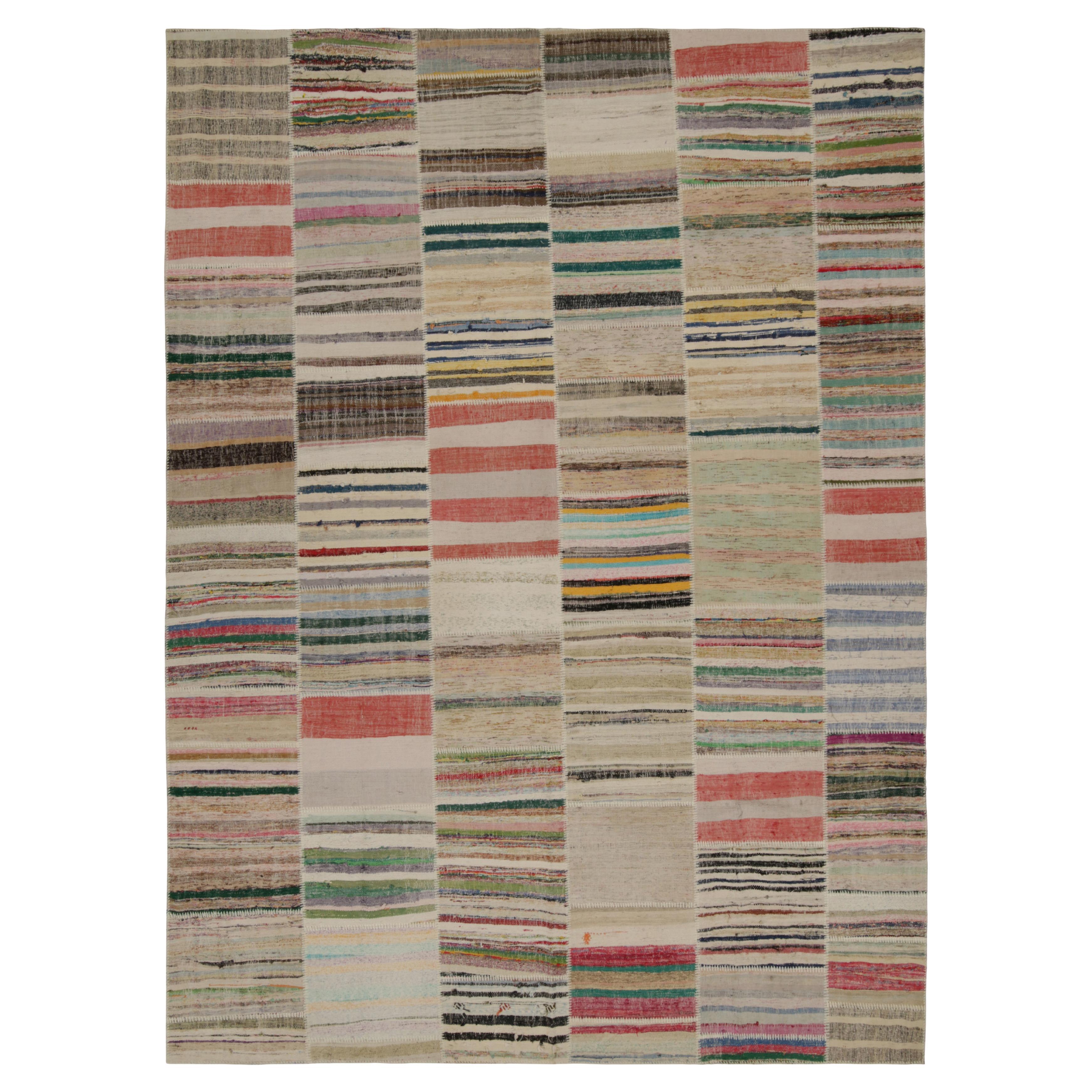 Rug and Kilim’s Patchwork Kilim Rug in Polychromatic Stripes For Sale ...