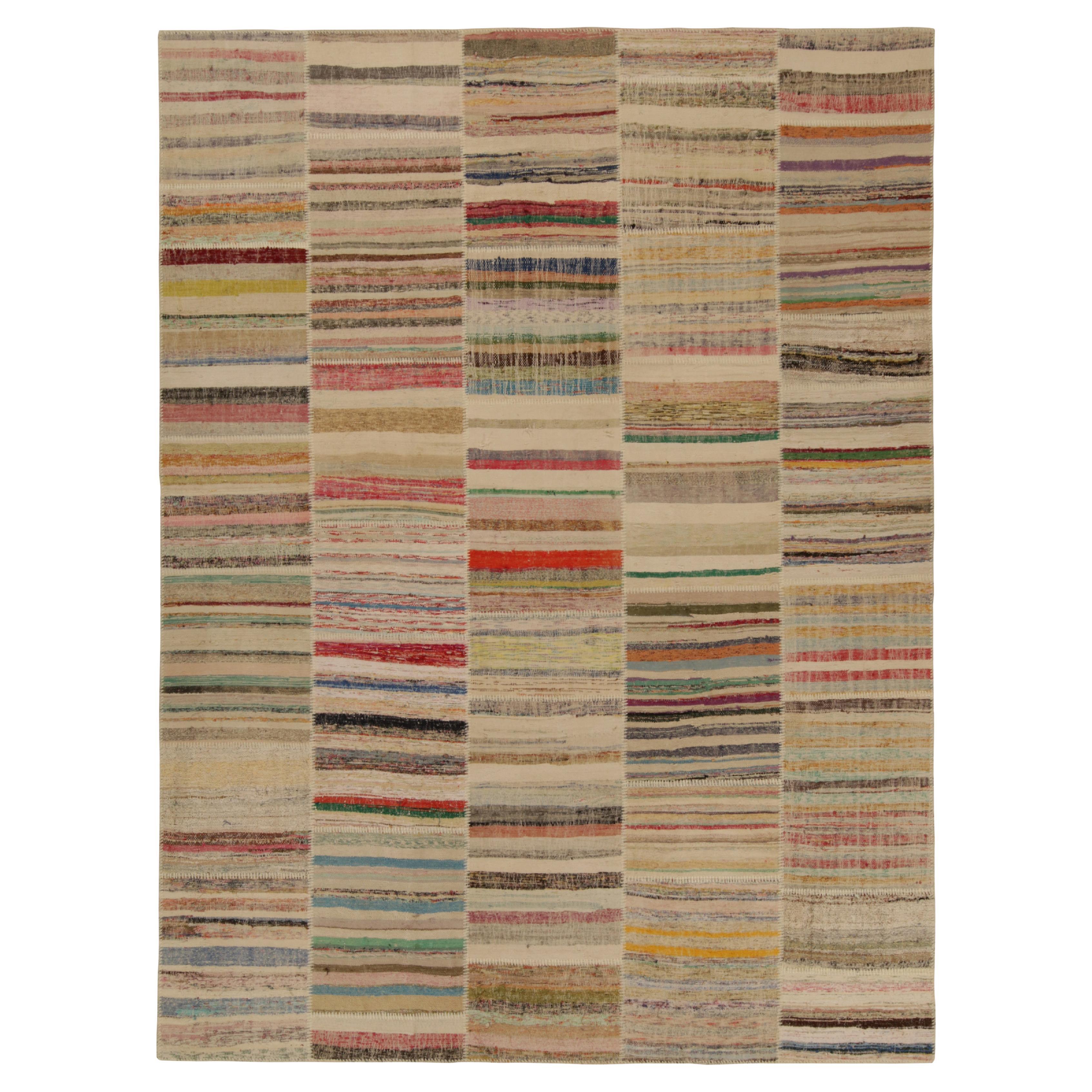 Rug and Kilim’s Patchwork Kilim Rug in Polychromatic Stripes For Sale ...