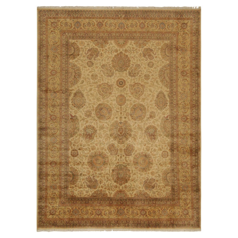 Rug and Kilim’s Persian Style Rug with Gold and Beige-Brown Floral ...