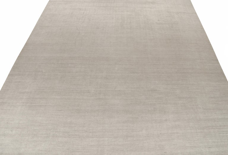 Rug and Kilim’s Plain Modern Rug in Solid Silver-Gray Tone-on-Tone For ...