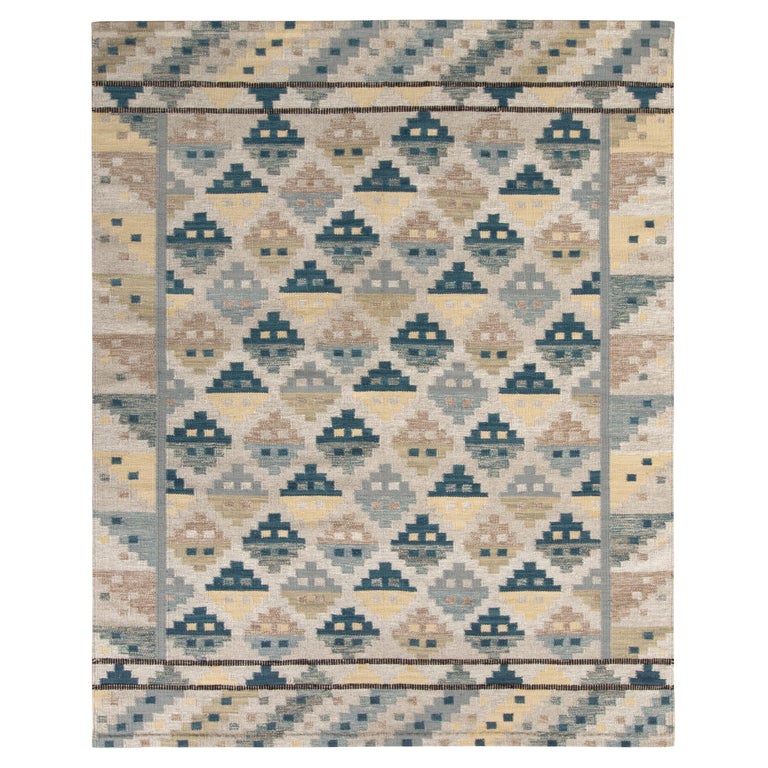 Rug and Kilim’s Scandanavian Style Kilim Rug in Blue and Beige ...