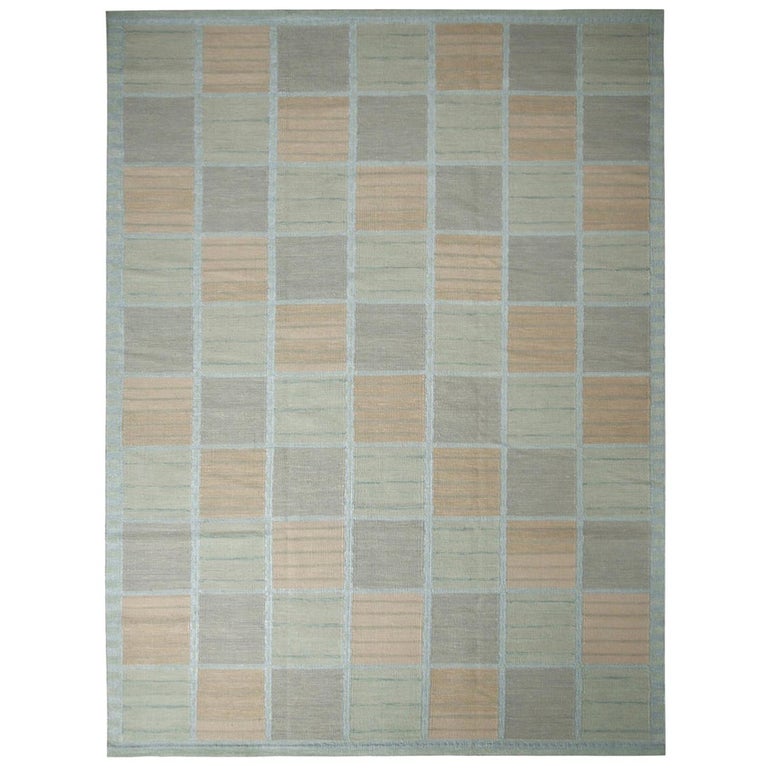 Rug and Kilim’s Scandinavian-Inspired Brown and Seafoam Blue Wool Pile ...