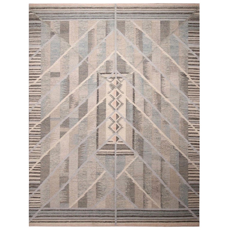 Rug and Kilim’s Scandinavian Inspired Geometric Beige Gray and Blue ...