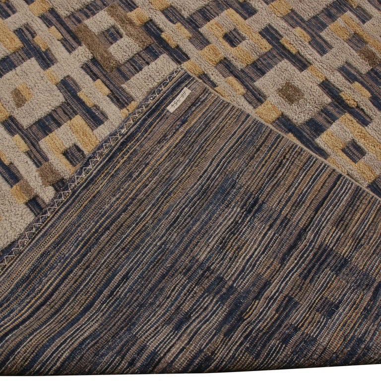 Rug and Kilim’s Scandinavian Inspired Gold Gray and Blue Wool Rug For ...