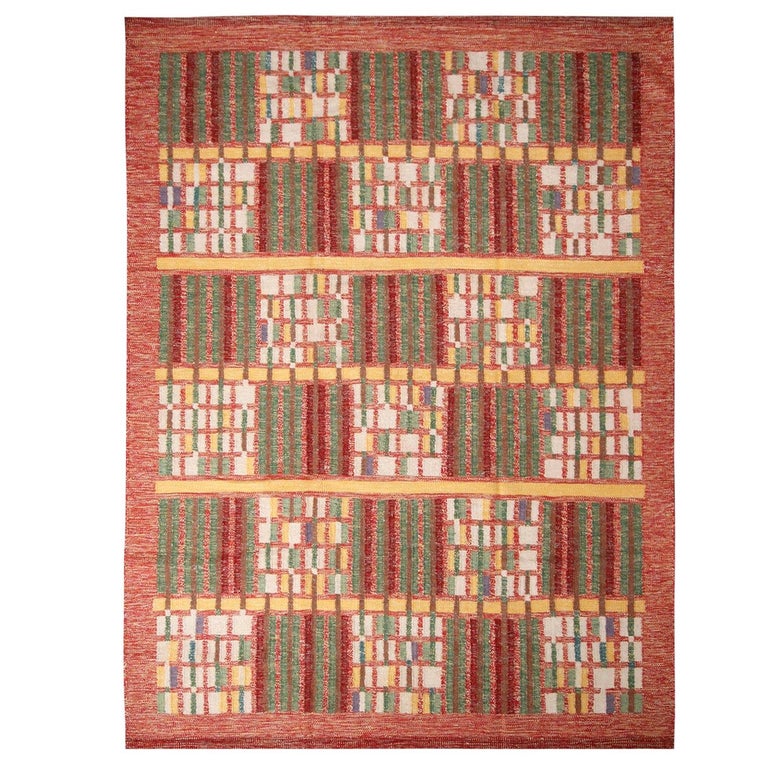 Rug and Kilim's Scandinavian Inspired Red and Green Wool Rug with ...