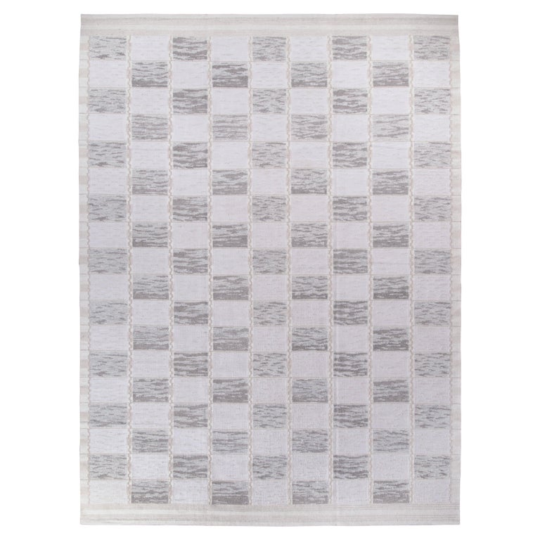 Rug and Kilim’s Scandinavian Style Custom Kilim in Blue, Gray Geometric ...