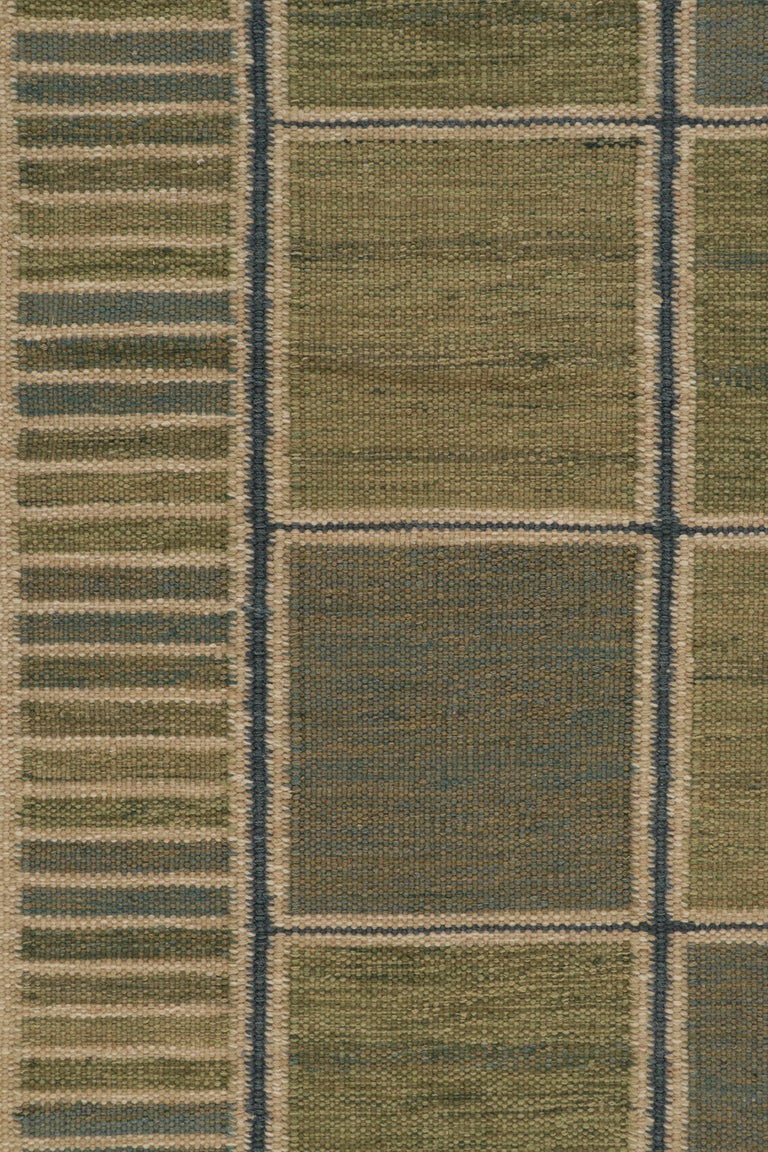 Rug and Kilim’s Scandinavian Style Custom Kilim in Green and Blue ...