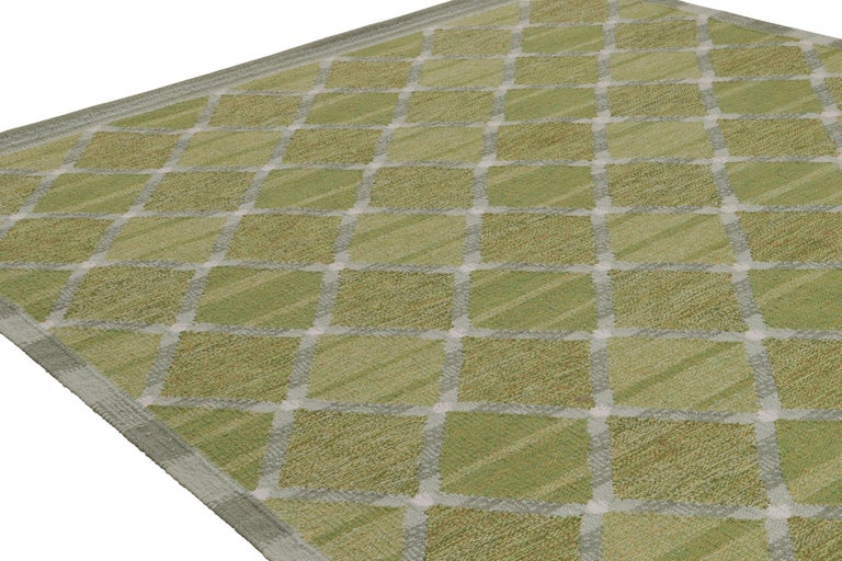 Rug and Kilim’s Scandinavian Style Custom Kilim in Green and Gray ...