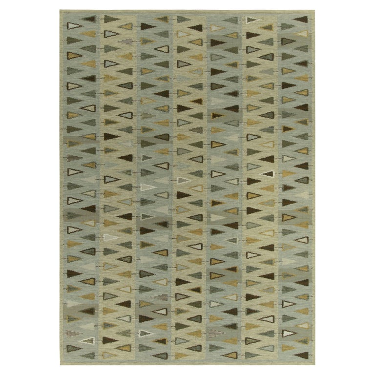 Rug and Kilim’s Scandinavian Style Custom Kilim in Green, Gold and Gray ...