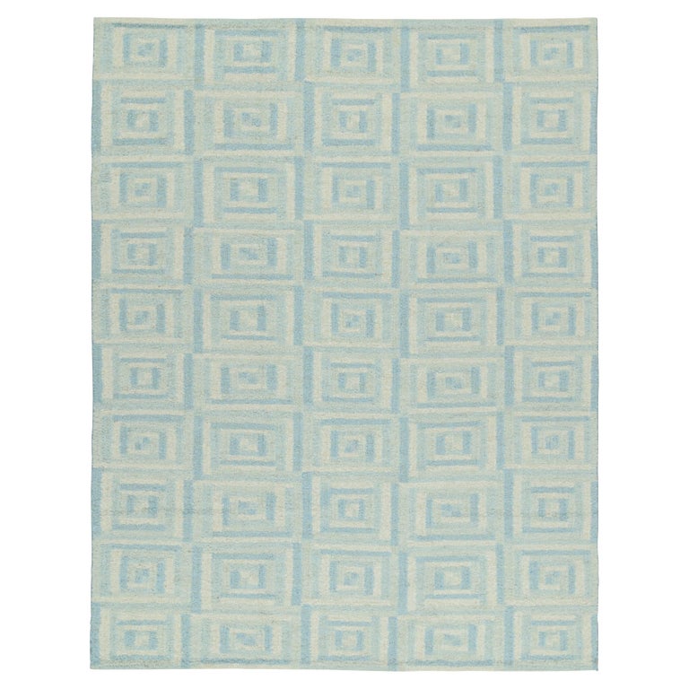 Rug and Kilim’s Scandinavian Style Custom Kilim with Blue Geometric ...