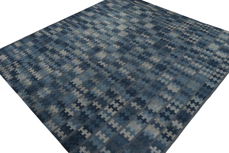 Rug and Kilim’s Scandinavian Style Custom Rug in Blue and Silver ...