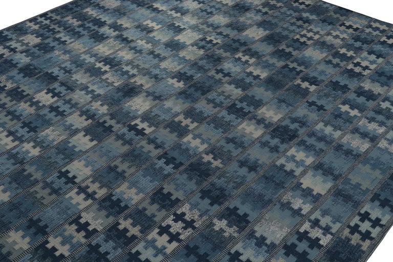 Rug and Kilim’s Scandinavian Style Custom Rug in Blue and Silver ...