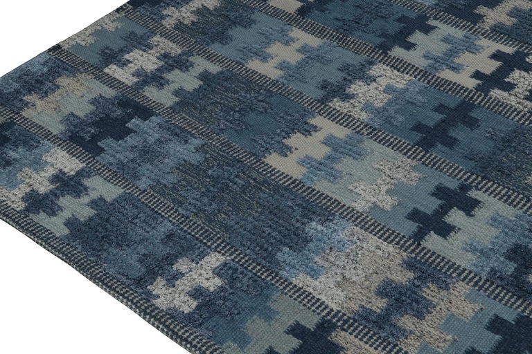 Rug and Kilim’s Scandinavian Style Custom Rug in Blue and Silver ...