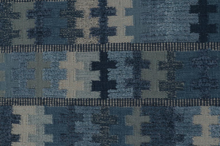Rug and Kilim’s Scandinavian Style Custom Rug in Blue and Silver ...