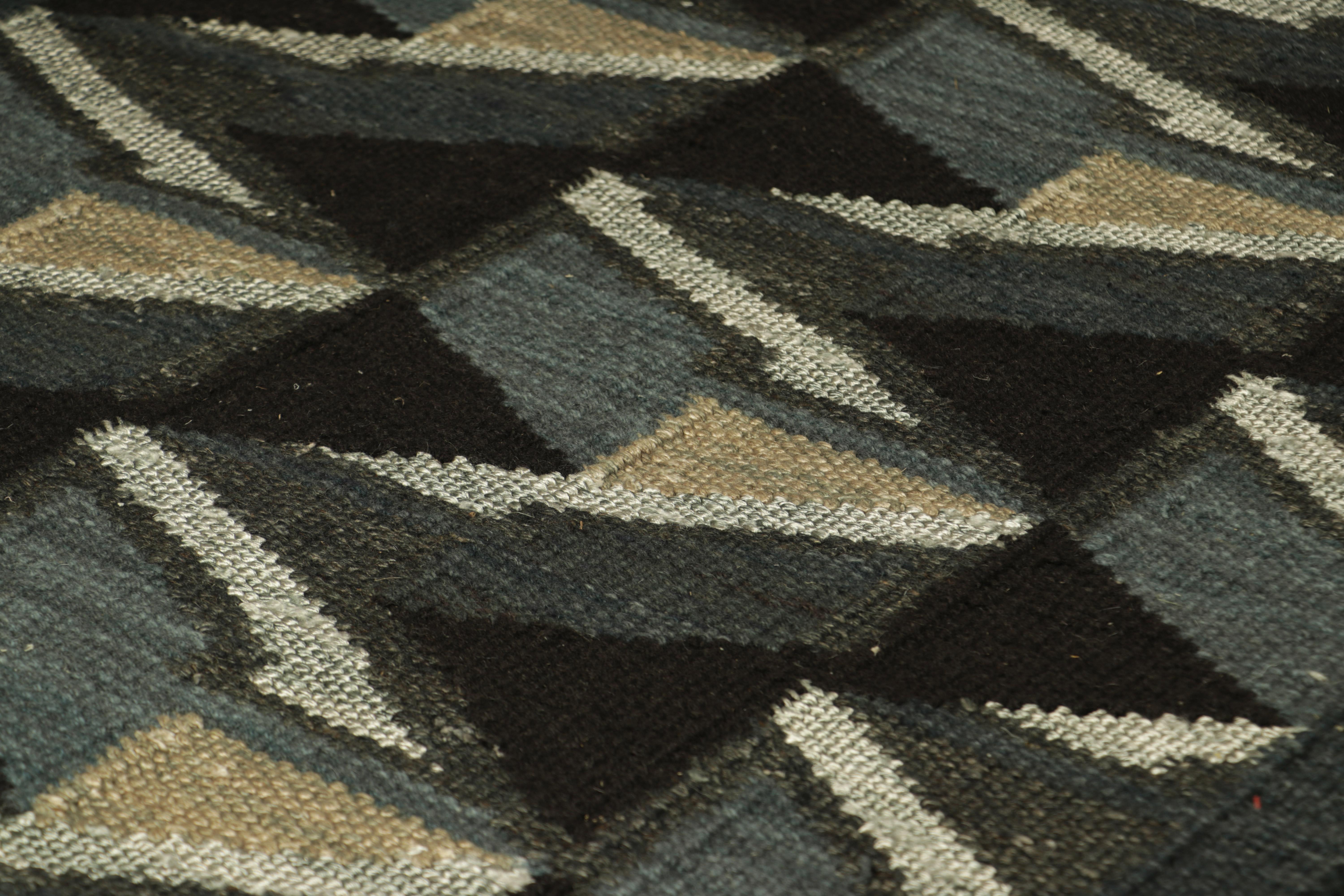 Rug and Kilim’s Scandinavian Style Custom Rug in Blue, with Geometric ...