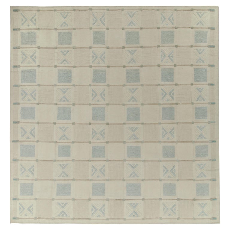 Rug and Kilim’s Scandinavian Style Custom Rug in off White and Blue ...