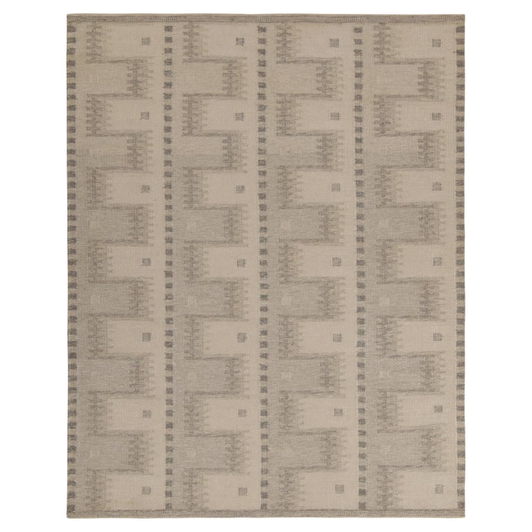 Rug and Kilim’s Scandinavian Style Custom Silk Kilim in Taupe Geometric ...