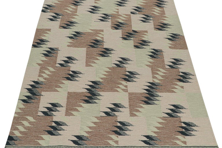 Rug and Kilim’s Scandinavian Style kilim in Beige-Brown and Green ...