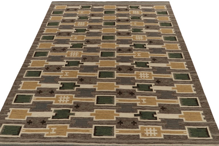 Rug and Kilim’s Scandinavian Style Kilim in Beige, Green and Gold ...