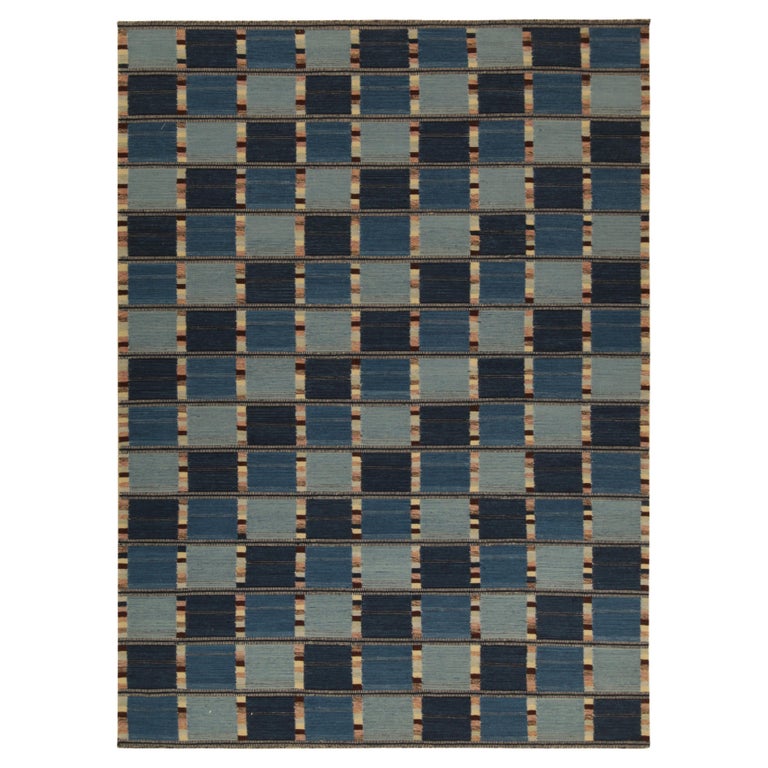 Rug and Kilim’s Scandinavian Style Kilim in Blue and Beige-Brown ...