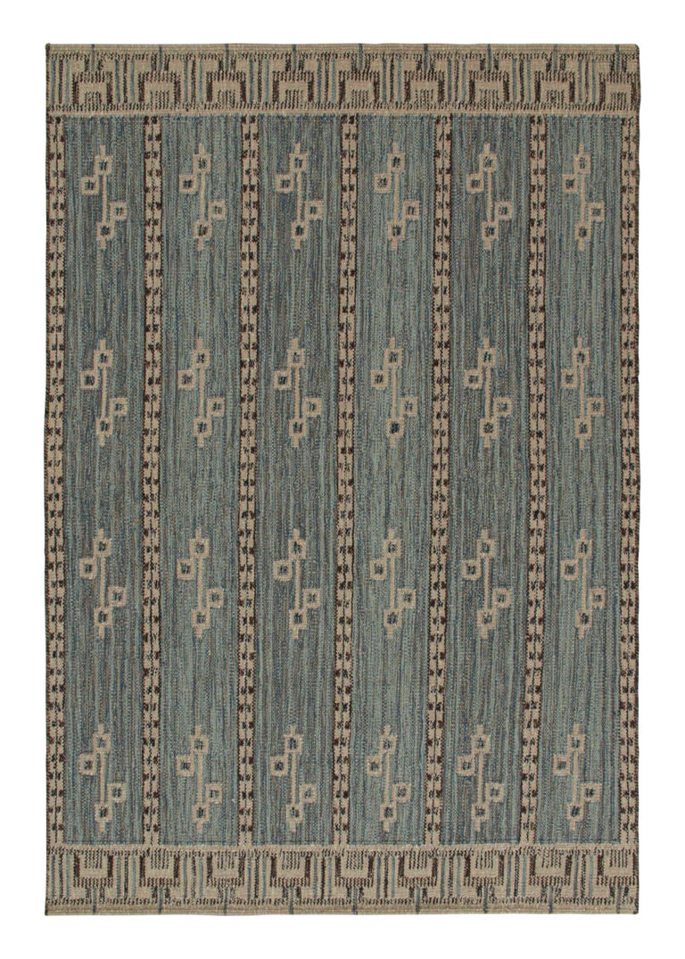 Rug and Kilim’s Scandinavian style Kilim in Blue with Taupe Geometric ...