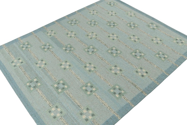 Rug and Kilim’s Scandinavian Style Kilim in Blue with Teal Geometric ...