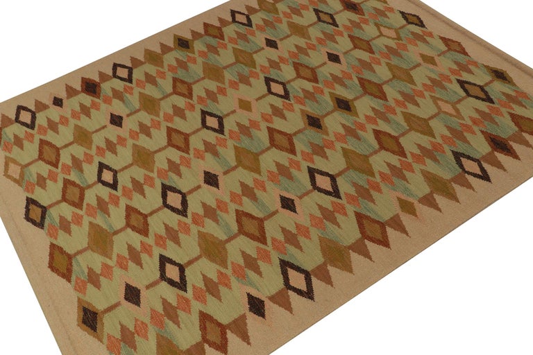 Rug and Kilim’s Scandinavian Style Kilim in Green and Beige-Brown ...