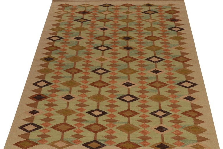 Rug and Kilim’s Scandinavian Style Kilim in Green and Beige-Brown ...