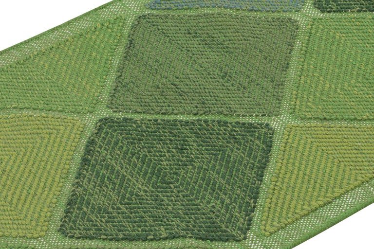 Rug and Kilim’s Scandinavian Style Kilim in Green High-and-Low Diamond ...